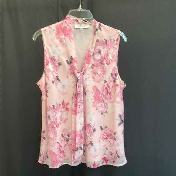 Kasper | Tops | Kasper Pink Sleeveless Tie Front Blouse With Mandarin ...